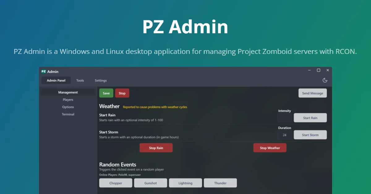 PZ Admin | PZ Admin is a Windows and Linux desktop application for managing Project Zomboid ...